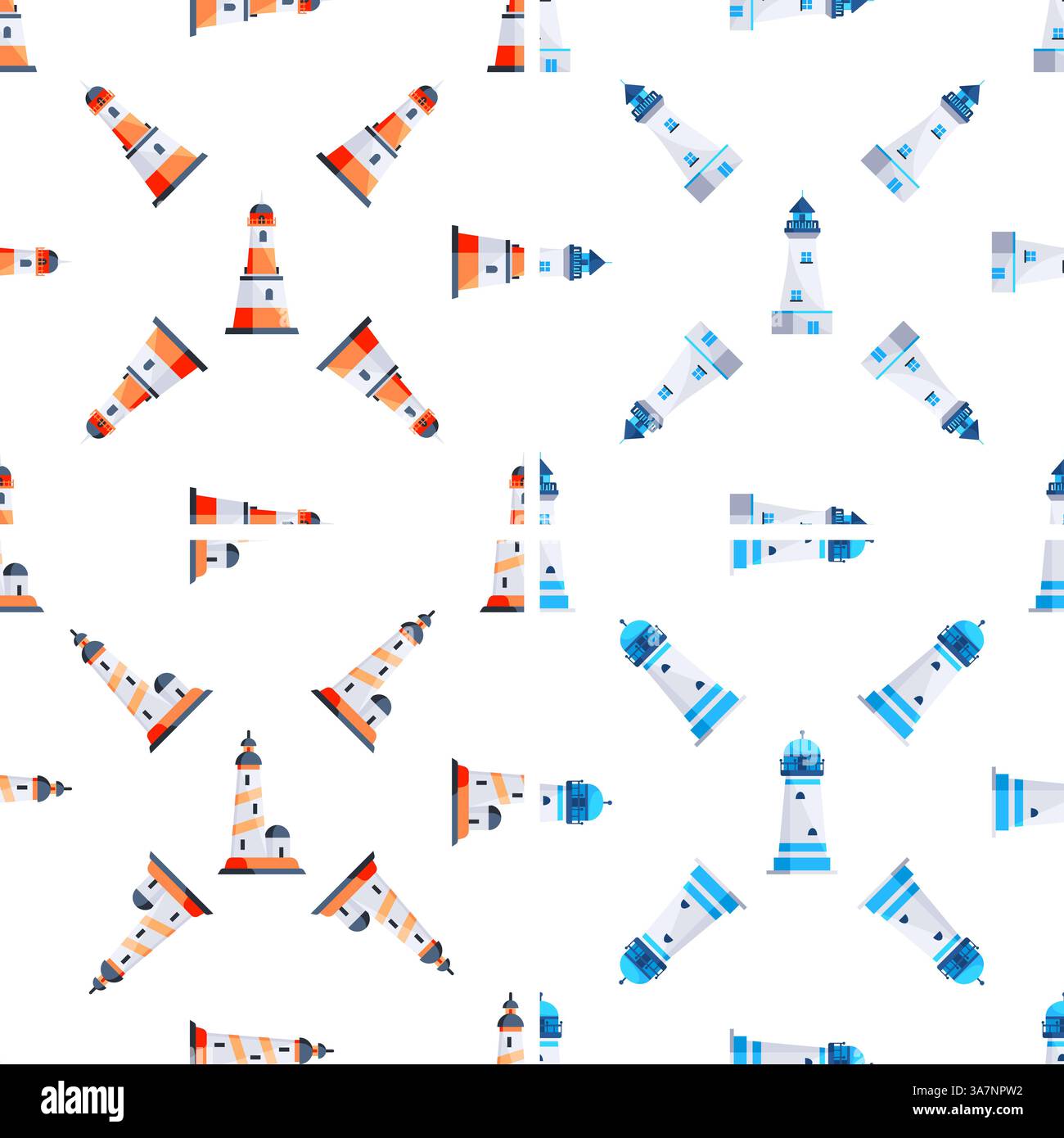Seamless pattern with lighthouses guiding ships during navigation Stock ...