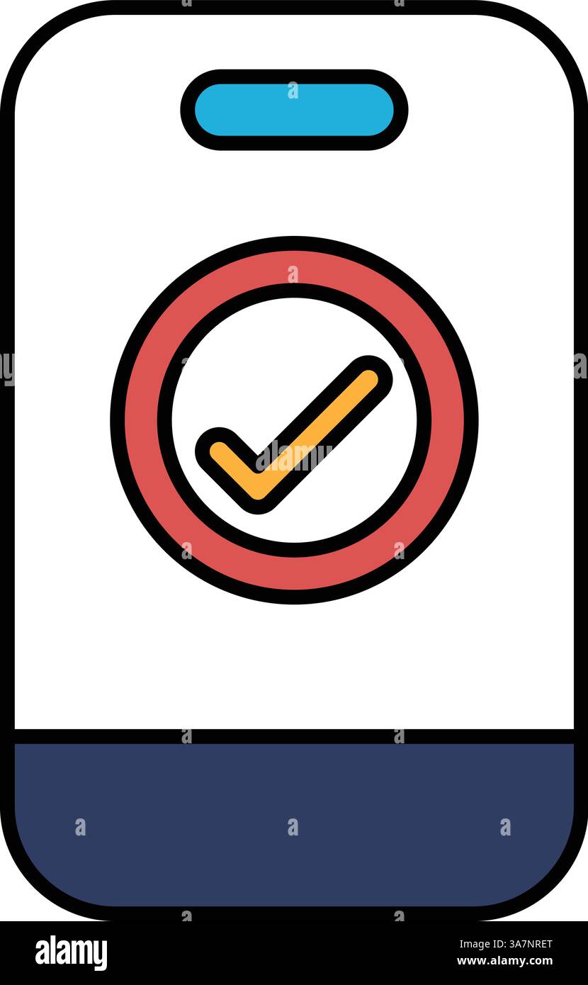 A phone with a red check mark in the center. The check mark is a symbol ...
