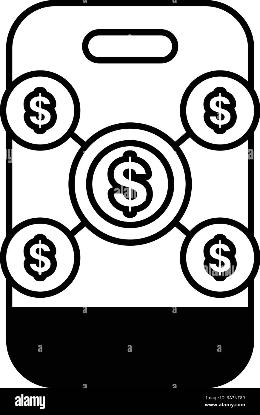 A phone with a dollar sign in the middle and four other dollar signs ...