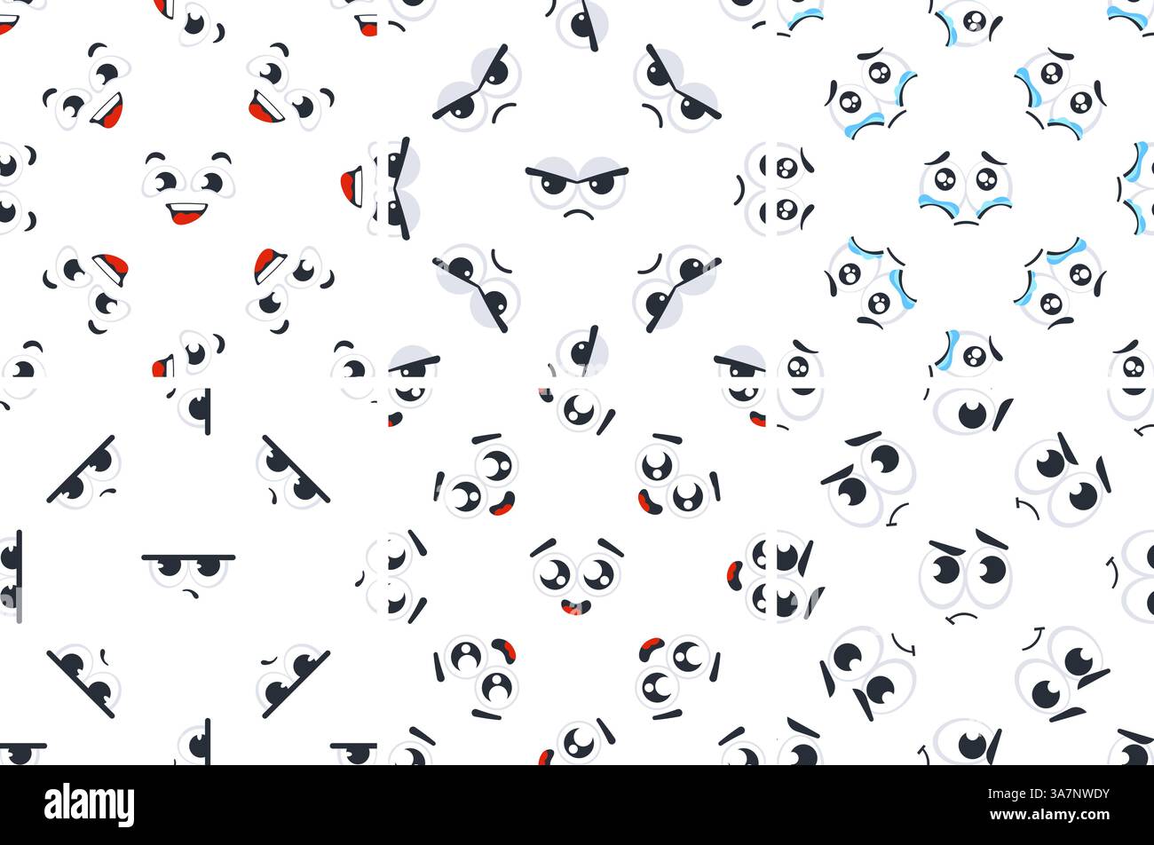 Seamless pattern of cartoon eyes expressing various emotions, creating ...