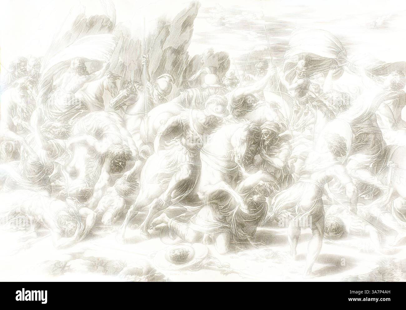 A chaotic battle scene unfolds, featuring warriors on horseback engaged ...