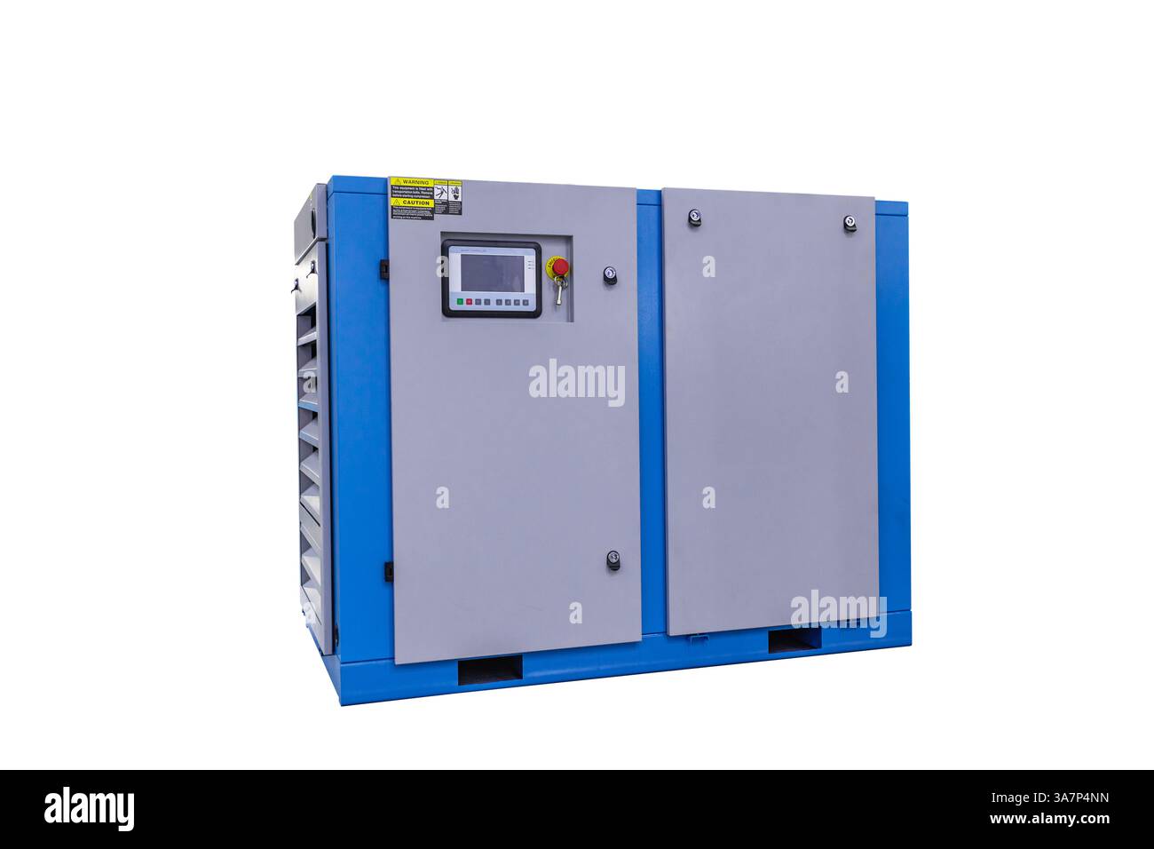 Powerful industrial air compressor featuring control panel, ventilation ...