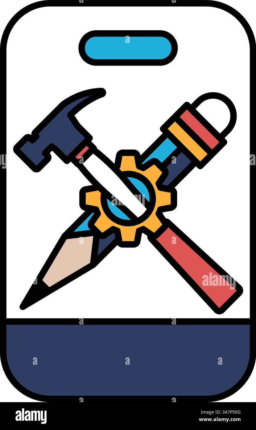 A hammer, a pencil, and a wrench are shown in a close up. Concept of ...