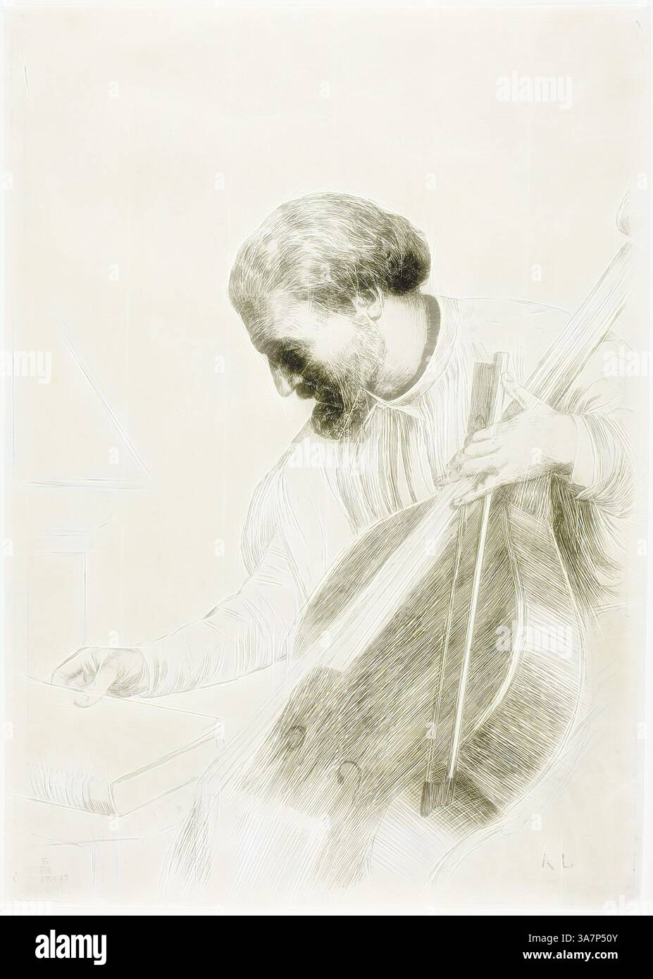 A musician deeply focused on playing a stringed instrument, with ...
