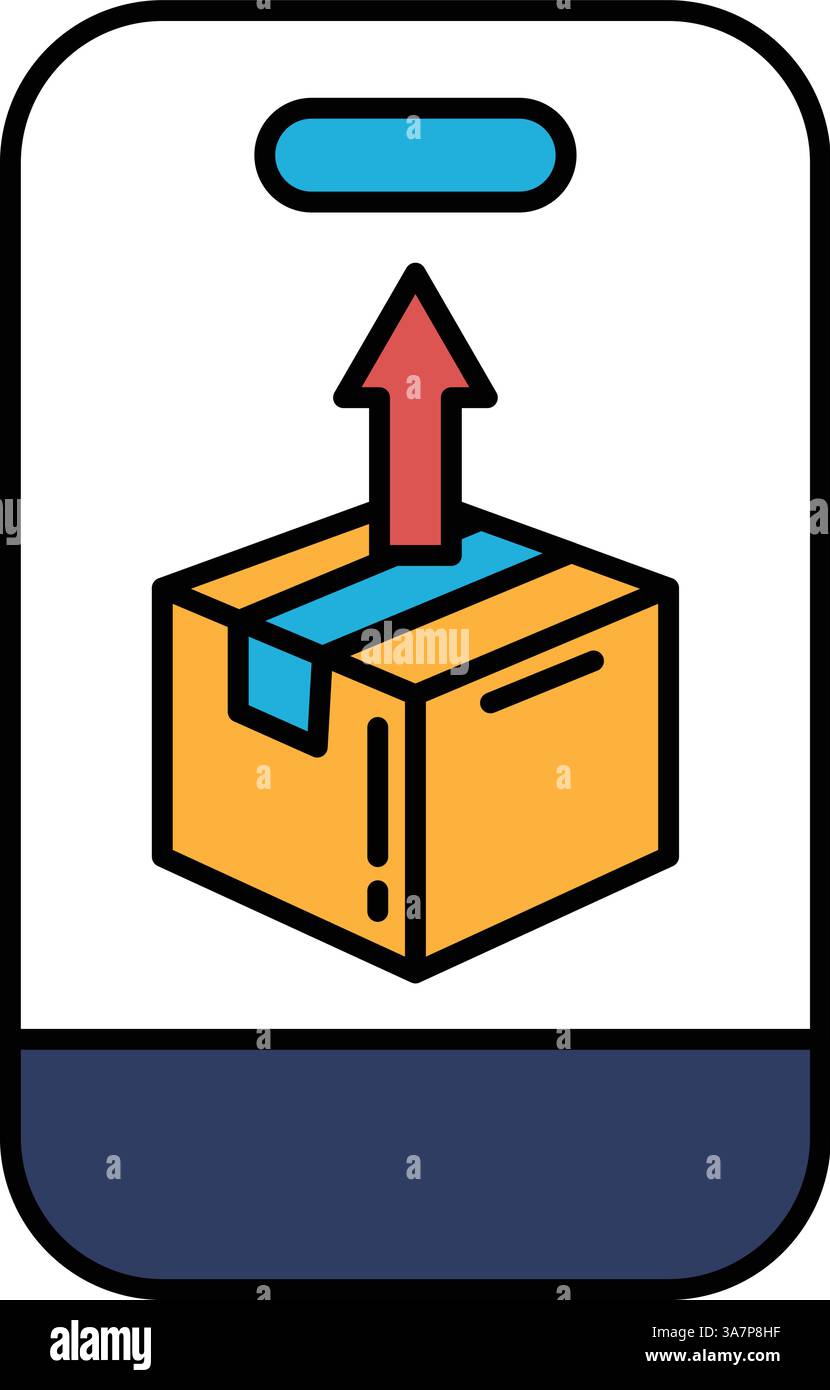 A box with a red arrow pointing up. The box is orange and yellow. The ...