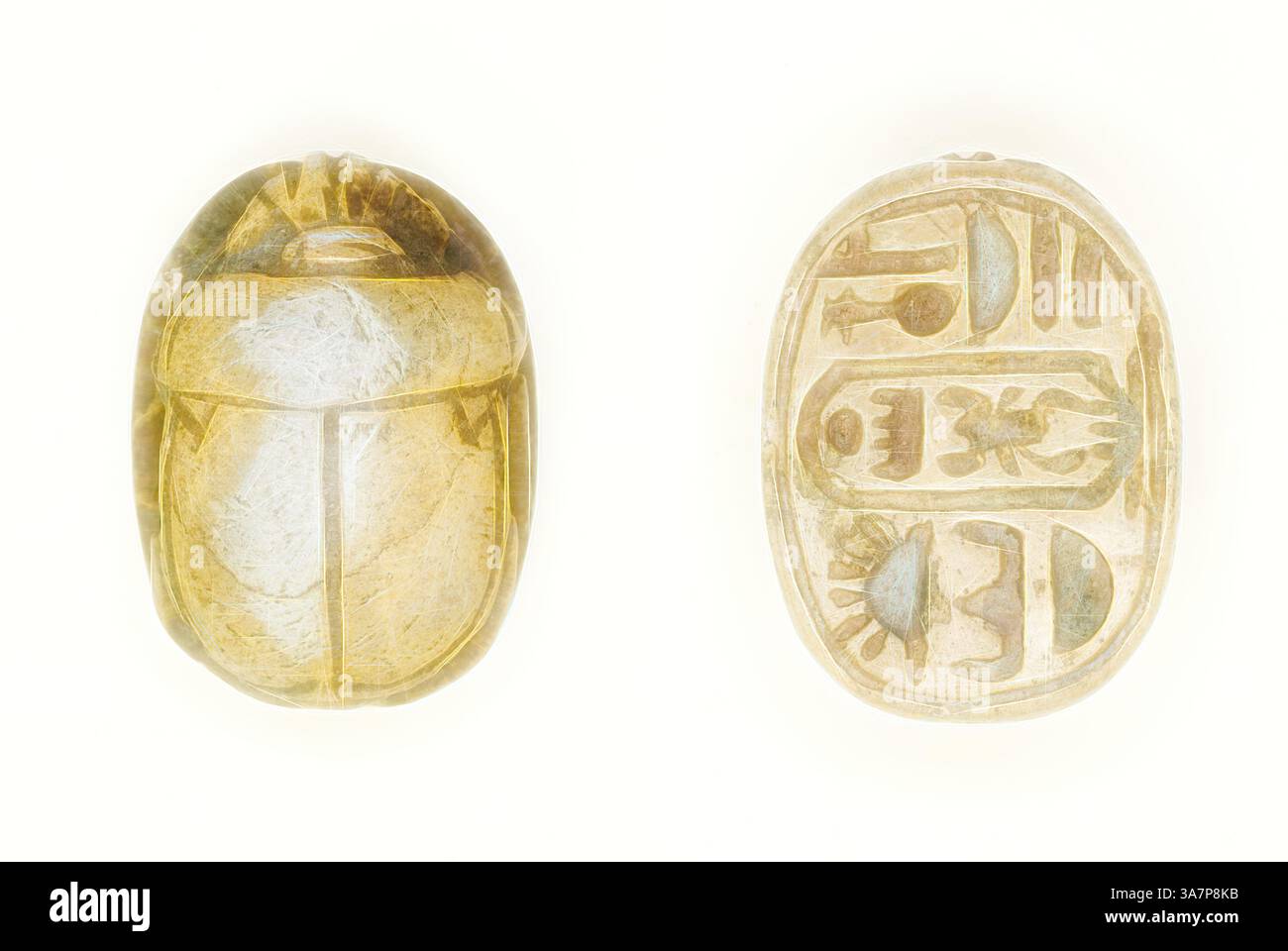 An intricately carved scarab amulet featuring hieroglyphics on one side ...