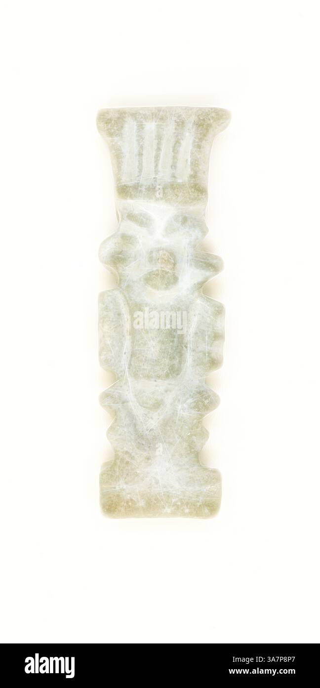 An intricately carved green jade artifact featuring a figure with ...
