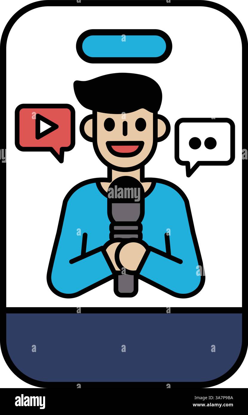 Communication microphone reporter smiling standing holding the media ...