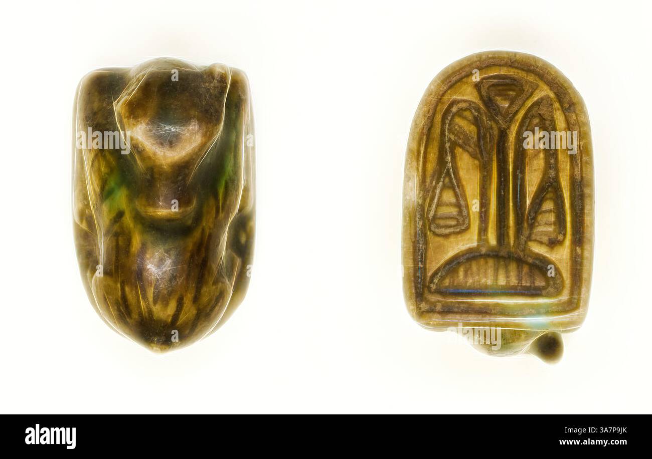 A carved artifact displays intricate designs on one side, featuring ...