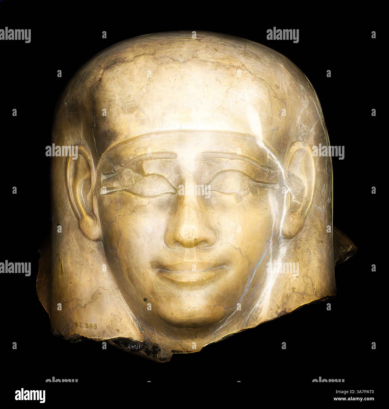 A finely crafted ancient head sculpture, featuring serene facial ...