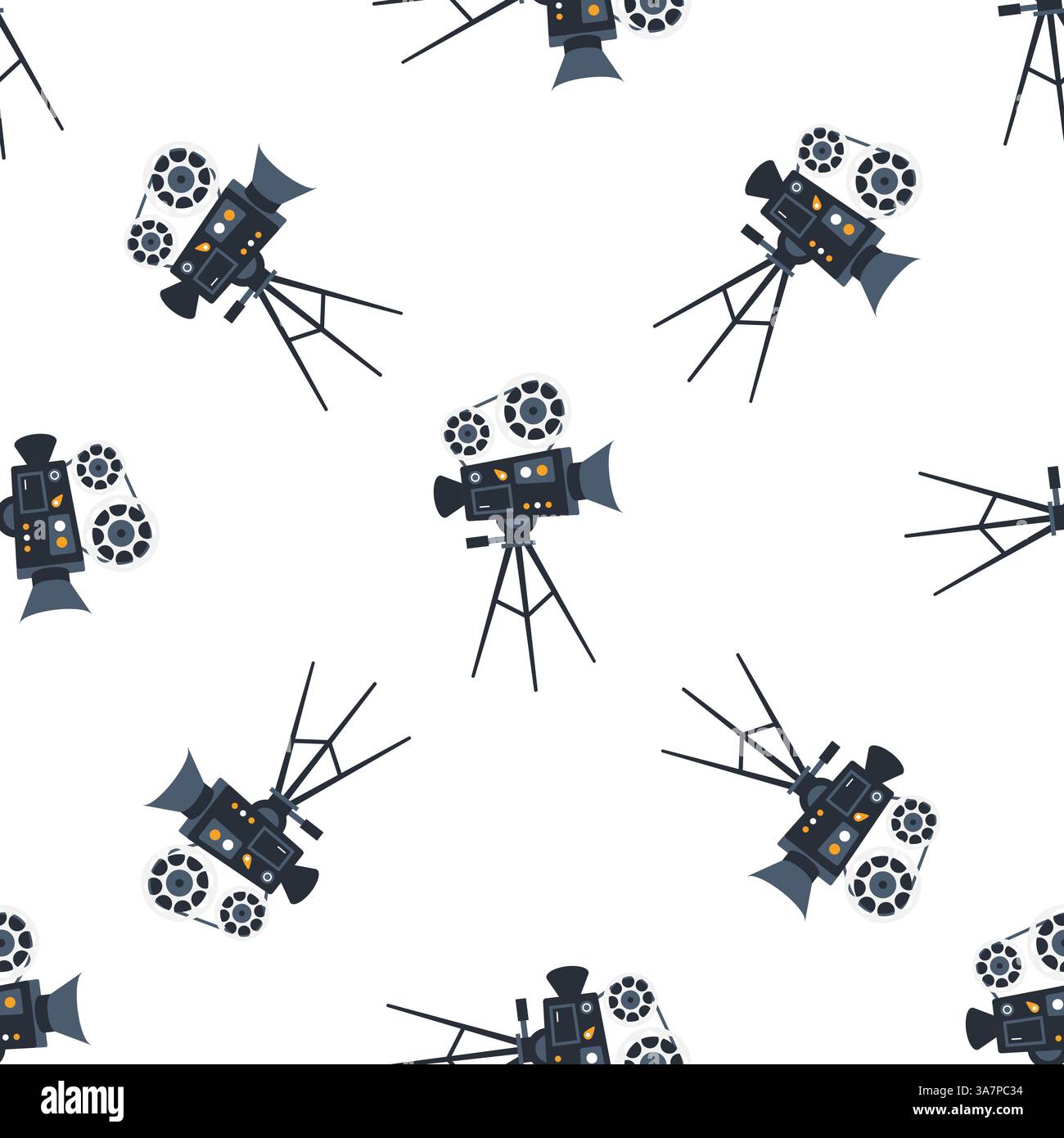Vintage movie camera capturing seamless pattern on white background ...