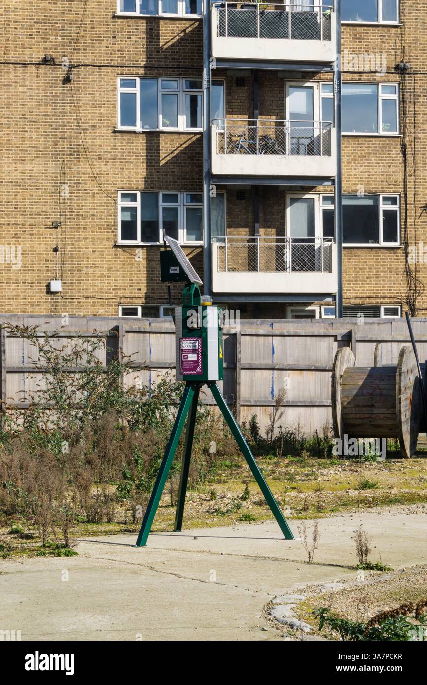 Automatic site security system on a vacant building site in London ...