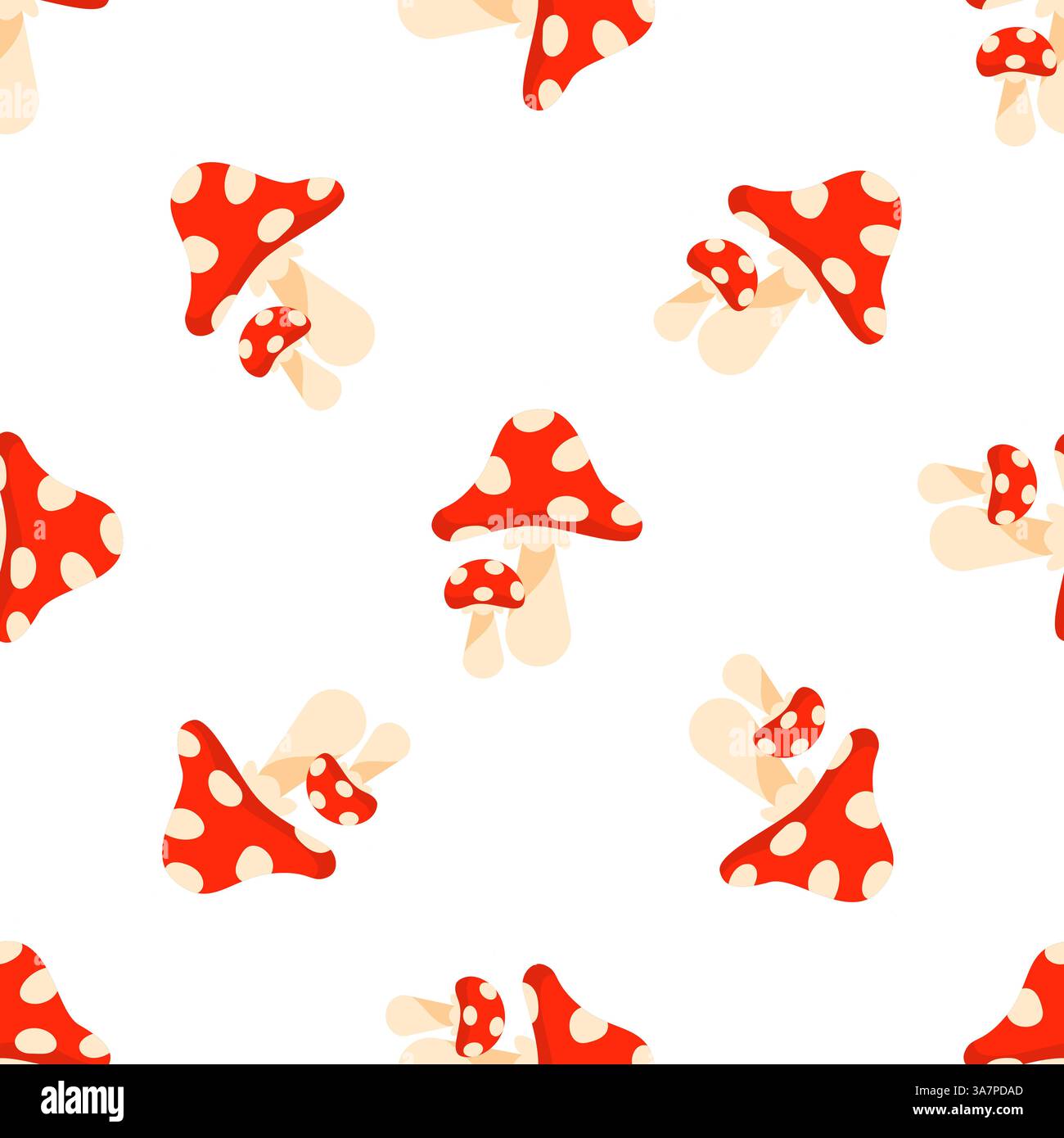 Red mushrooms with white dots growing on white background seamless ...