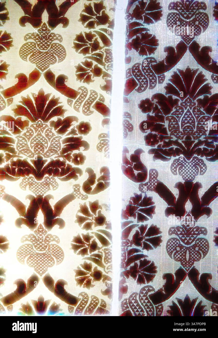 A delicate textile design featuring intricate floral patterns ...