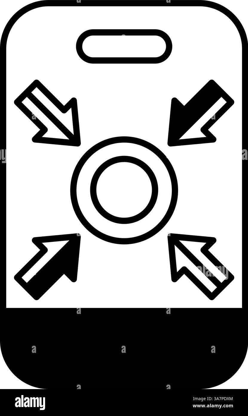 A phone with four arrows pointing to the center. The phone is white and ...