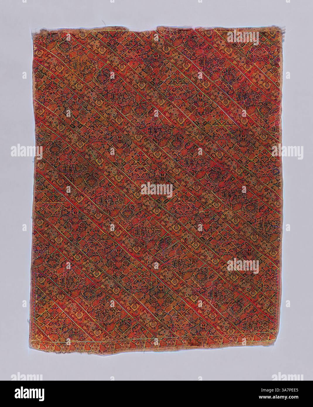 A vibrant textile square featuring a complex pattern with intertwining ...
