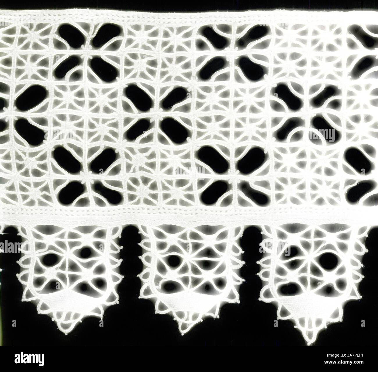 Intricate lacework features a delicate pattern of floral motifs and ...