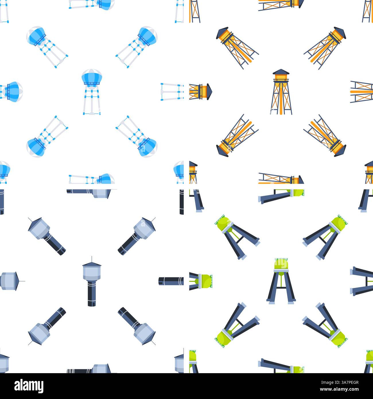 Water tower seamless pattern showing different types of water towers ...