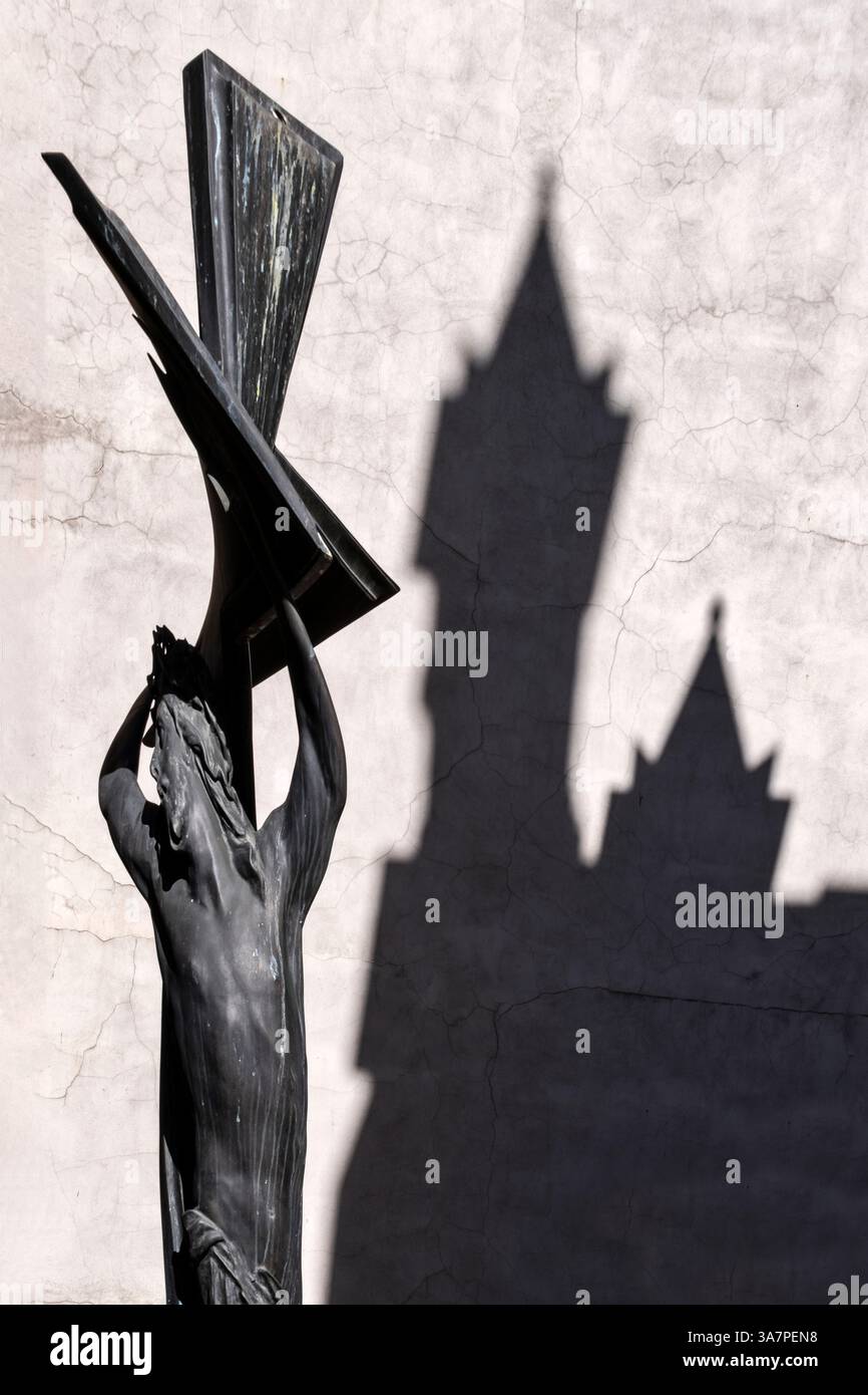 The crucifixion of Jesus statue located in the courtyard of the Church ...