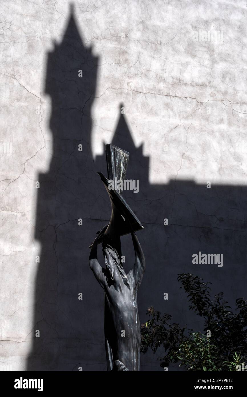The crucifixion of Jesus statue located in the courtyard of the Church ...