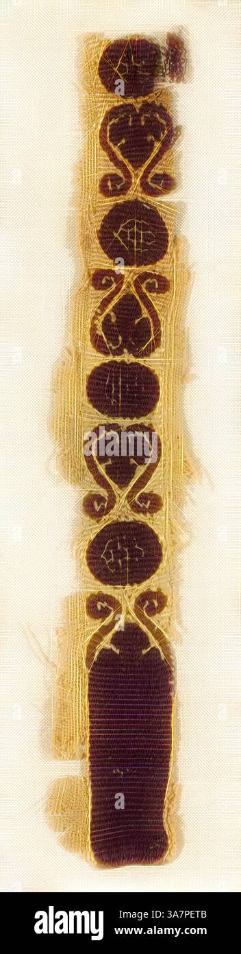A vertical textile strip adorned with intricate patterns and symbols ...