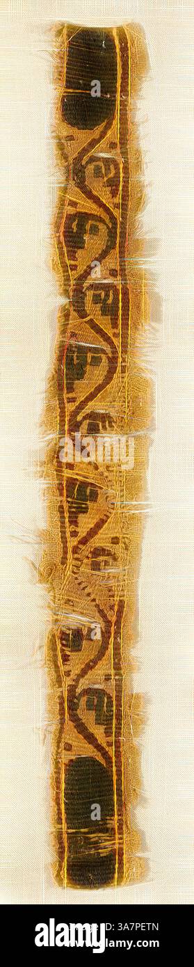 A long, intricately woven textile featuring abstract patterns in earthy ...