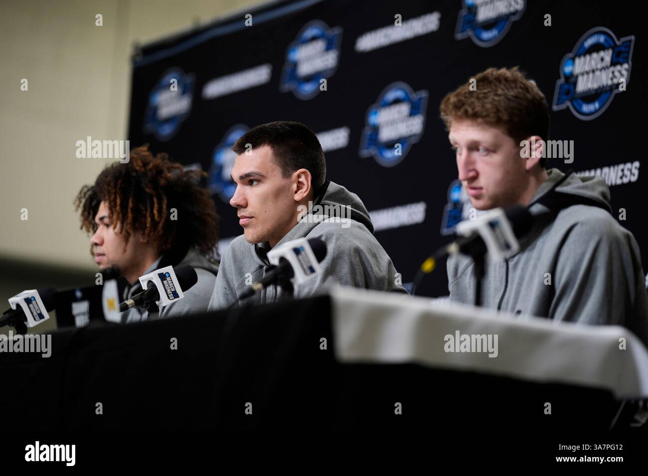 Michigan guard Tre Donaldson, left, Michigan center Vladislav Goldin ...