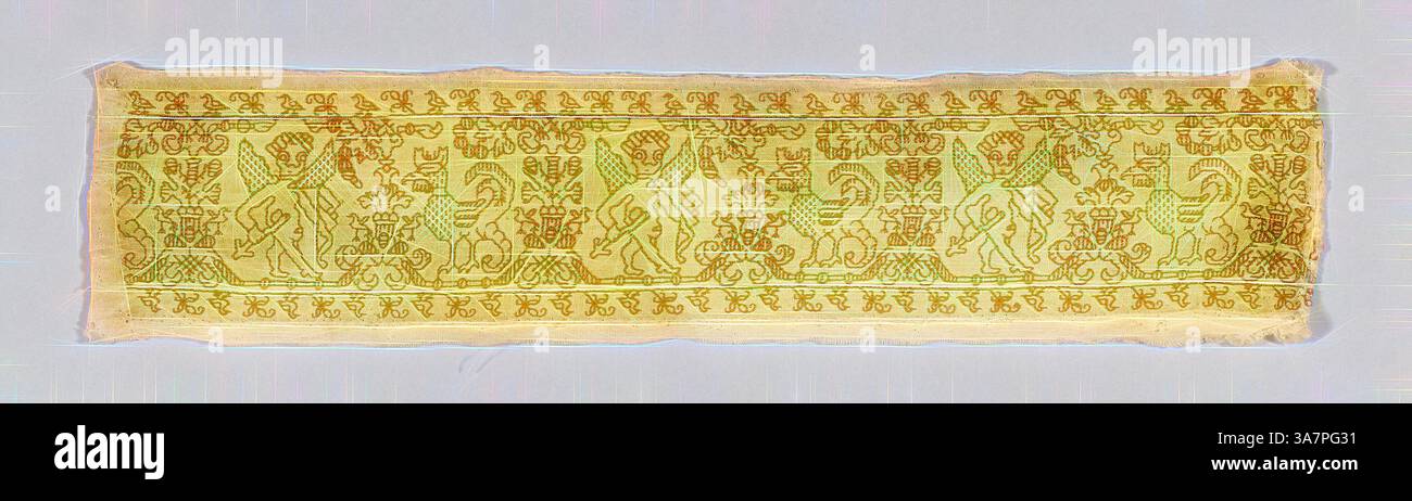 A detailed textile fragment showcasing intricate patterns featuring ...