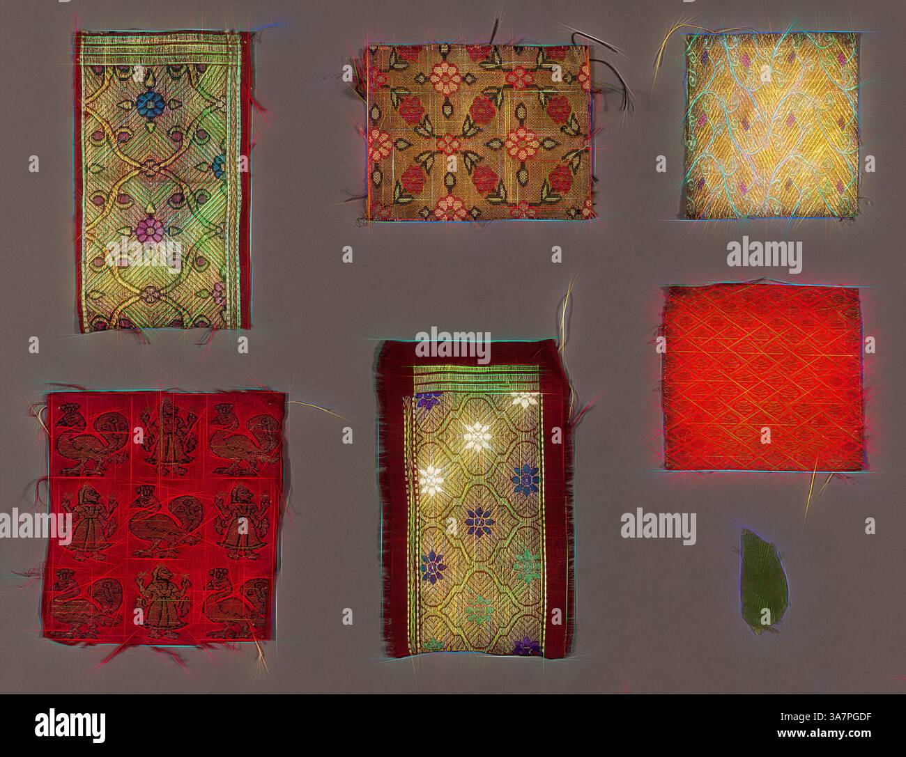 A vibrant collection of intricate textile swatches, showcasing rich ...