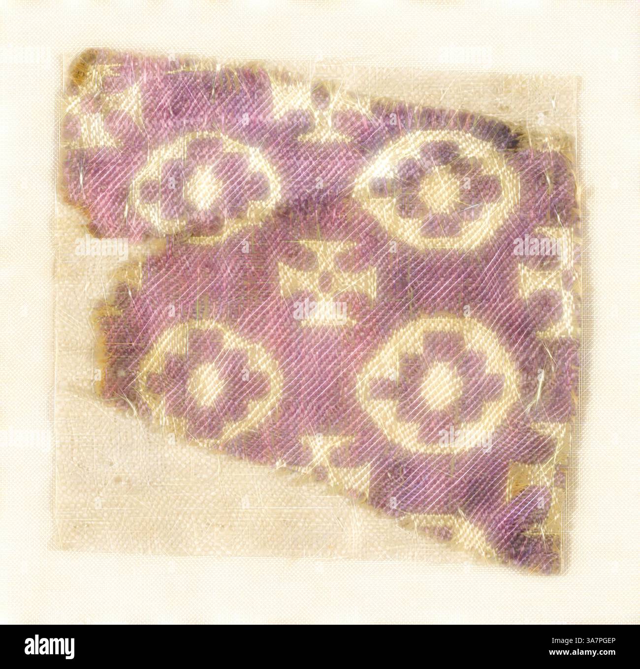 An intricate textile fragment featuring a pattern of geometric shapes ...