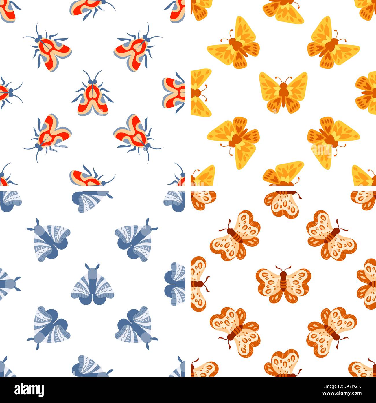Colorful butterfly and moth seamless patterns showing different wing ...