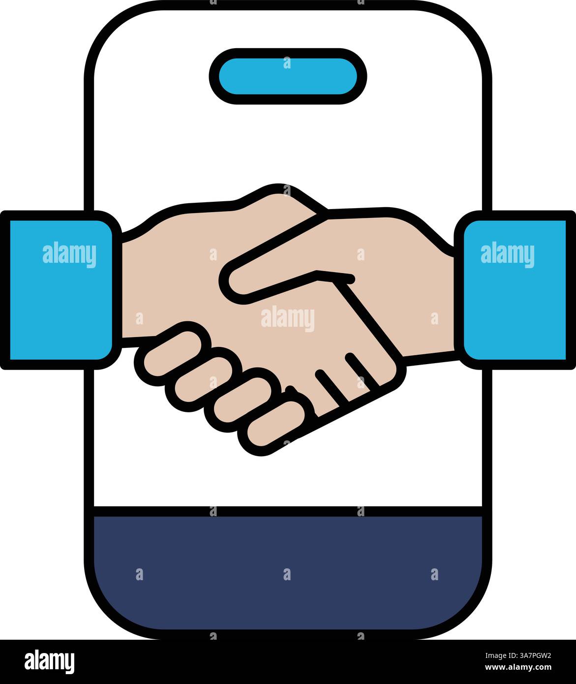 A hand shaking another hand on a phone. Concept of a handshake, which ...