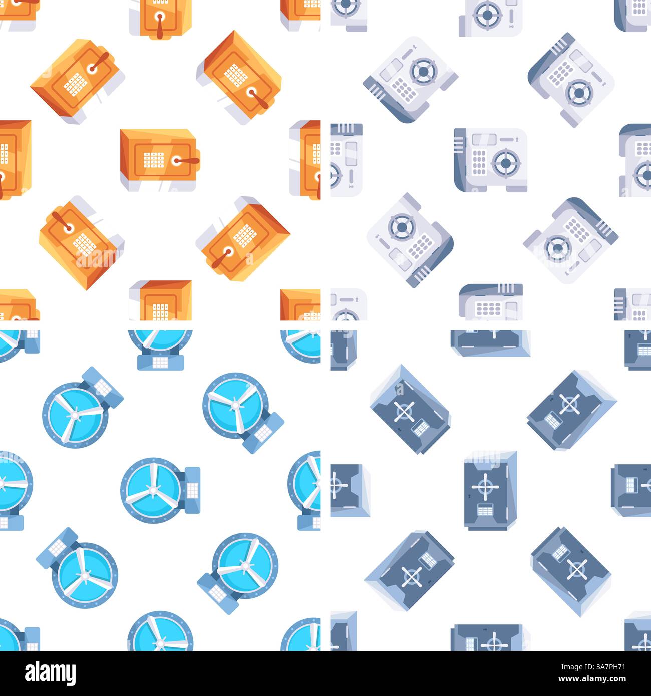 Seamless pattern with isometric bank vault door and safe box protecting ...
