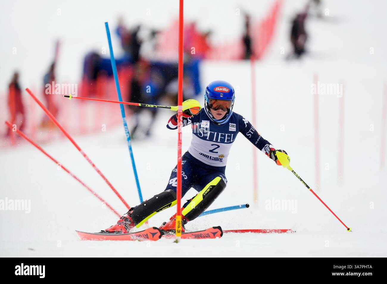 United States' Mikaela Shiffrin skis during a women's slalom run at the ...