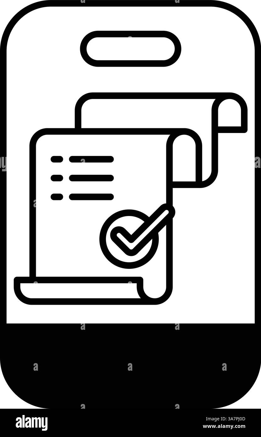 A white and black image of a receipt with a check mark on it. Concept ...