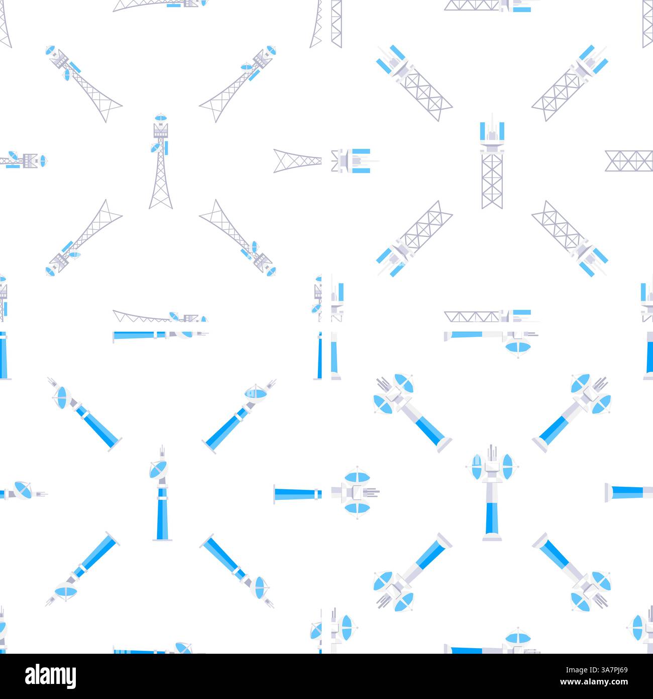 Satellite and antenna towers connecting the world in a seamless pattern ...