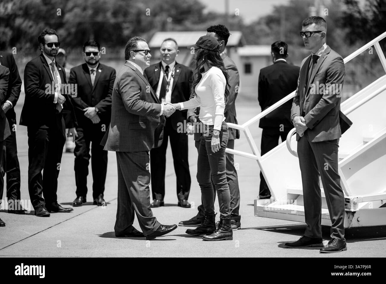 Department of Homeland Security (DHS) Secretary Kristi Noem is greeted ...