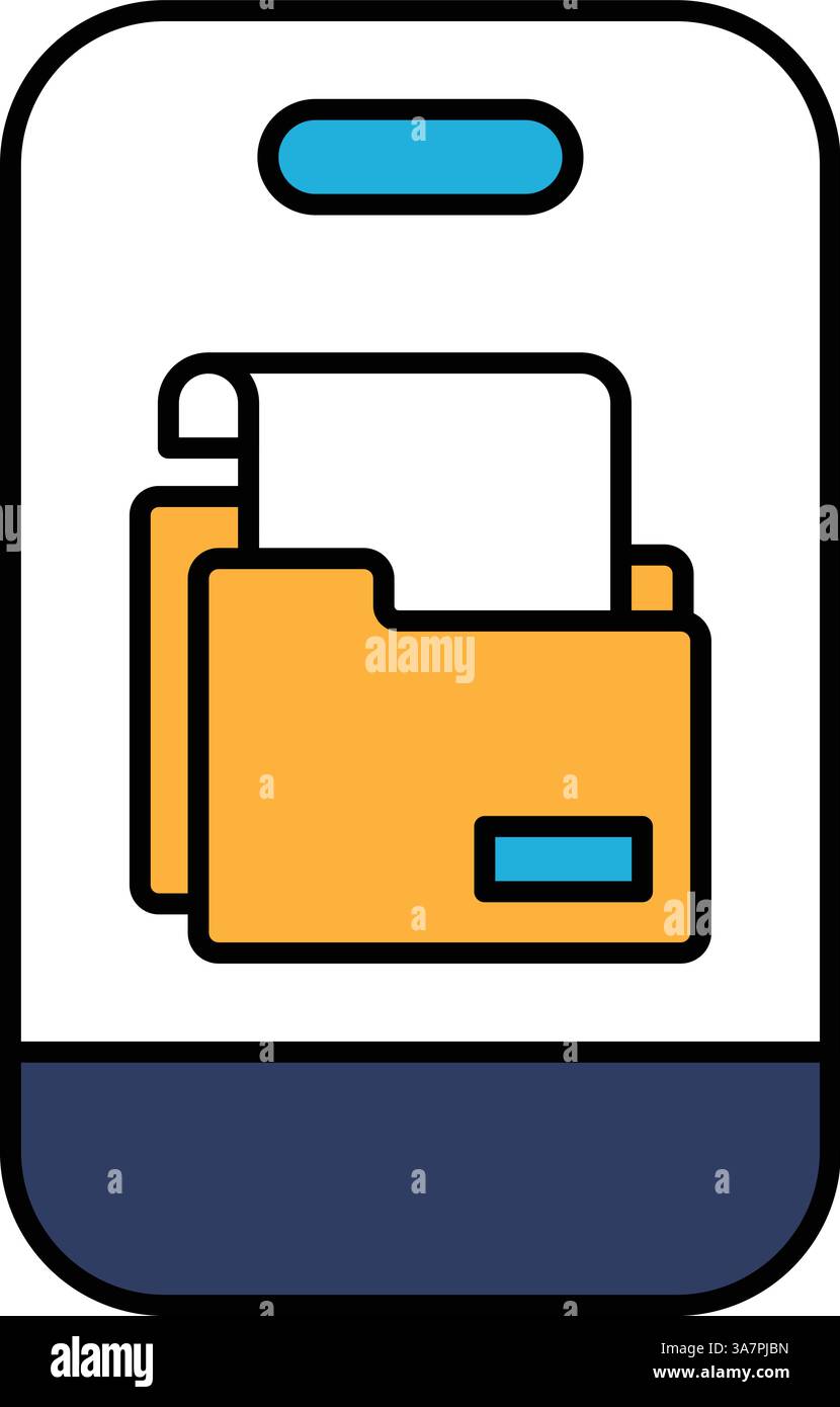 A phone with a yellow folder on it. The folder is open and the phone is ...