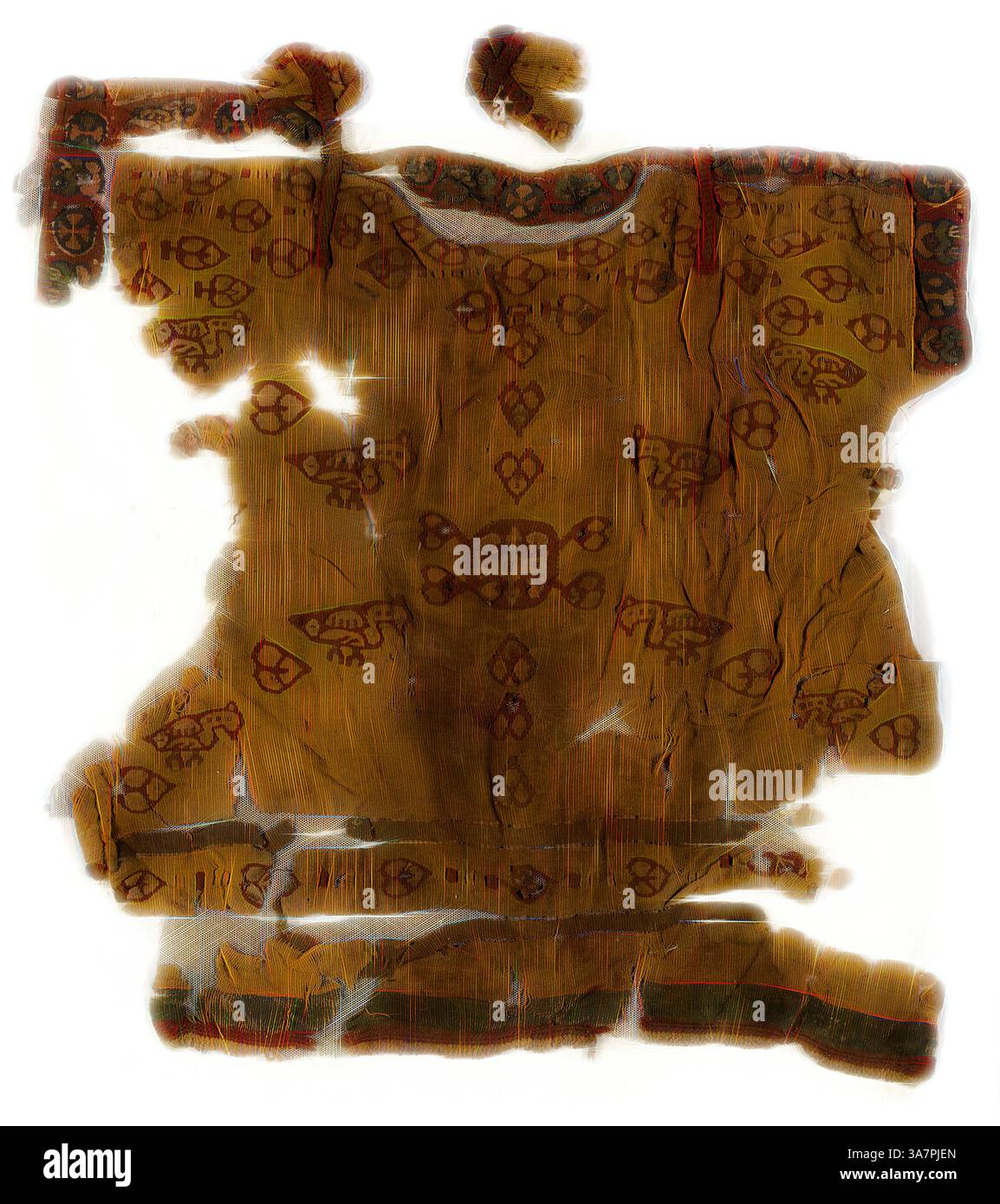 A beautifully patterned textile featuring intricate fish motifs and ...