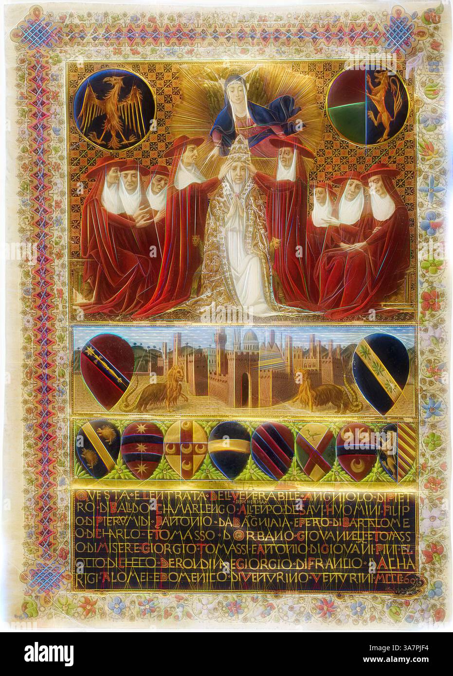 A richly detailed artwork featuring a central figure surrounded by ...