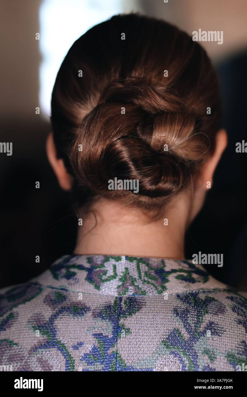 Women's Elegant Classic Bun Hairstyle Back View Stock Photo - Alamy