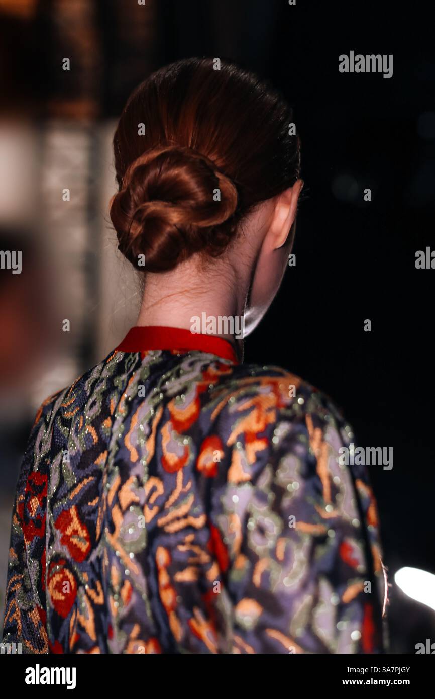 Women's Elegant Classic Bun Hairstyle Back View Stock Photo - Alamy