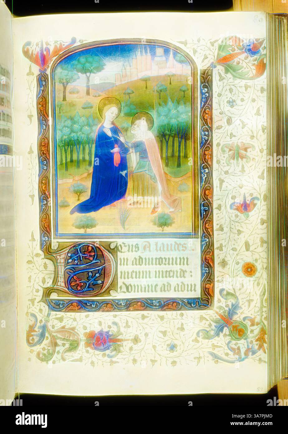 A beautifully illustrated manuscript page featuring a serene depiction ...