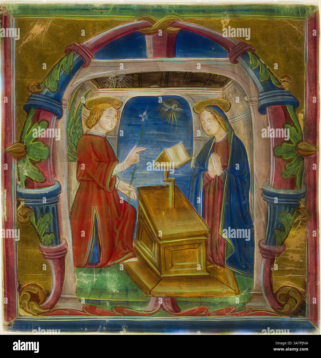 A scene depicting the Annunciation, featuring the Virgin Mary and the ...