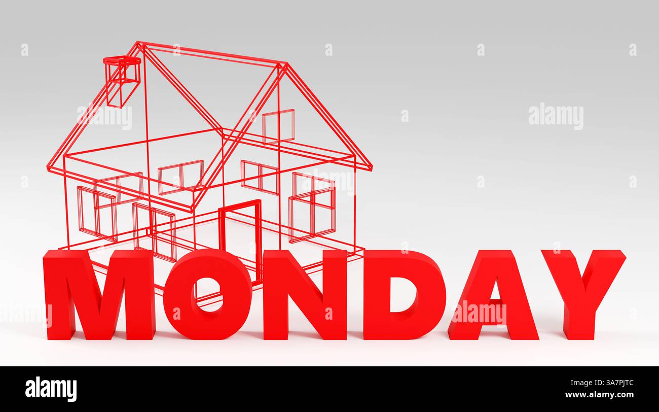 Red Word, A 3D Illustration of the Word Monday on grey background ...
