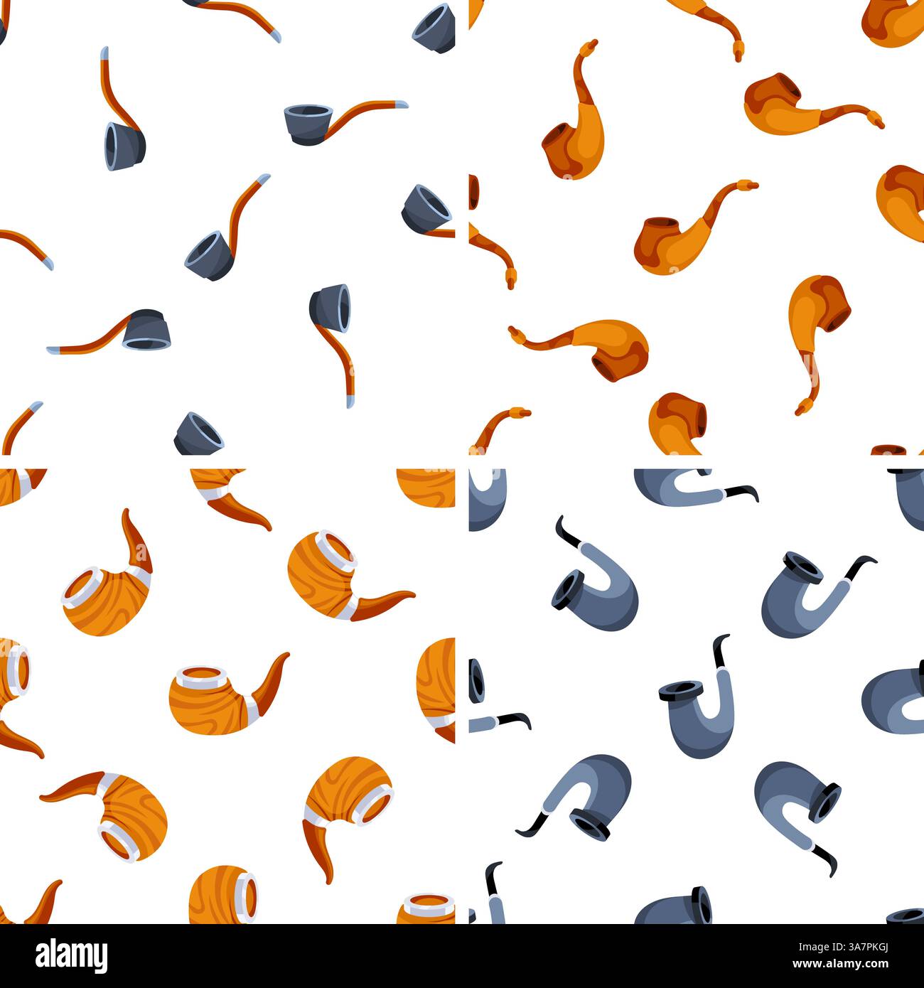 Smoking pipe pattern showing different wooden and gray pipes rotating ...