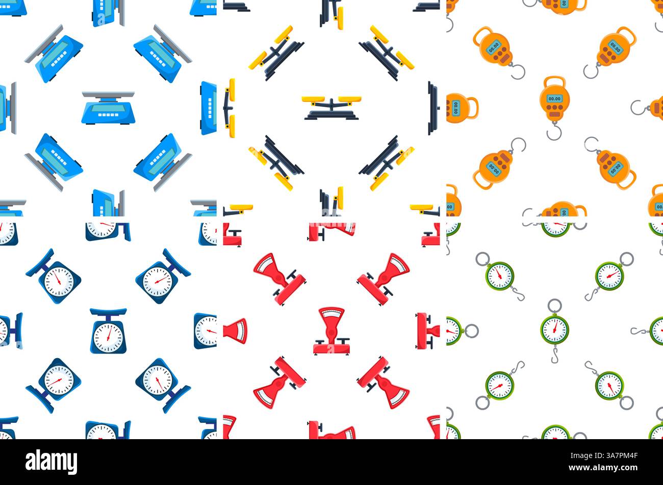 Set of seamless patterns with colorful scales measuring weight Stock ...