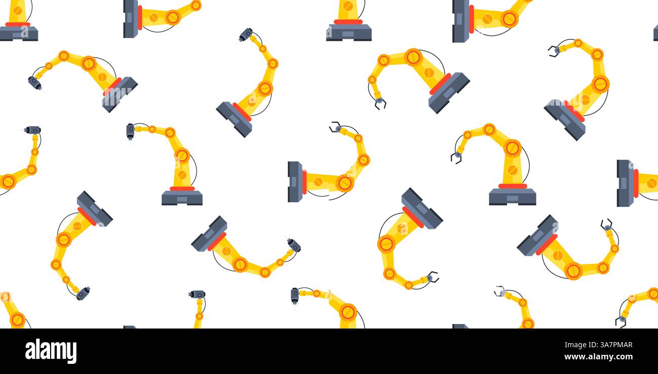 Robotic arms performing repetitive tasks in a seamless pattern, symbolizing automation and ...
