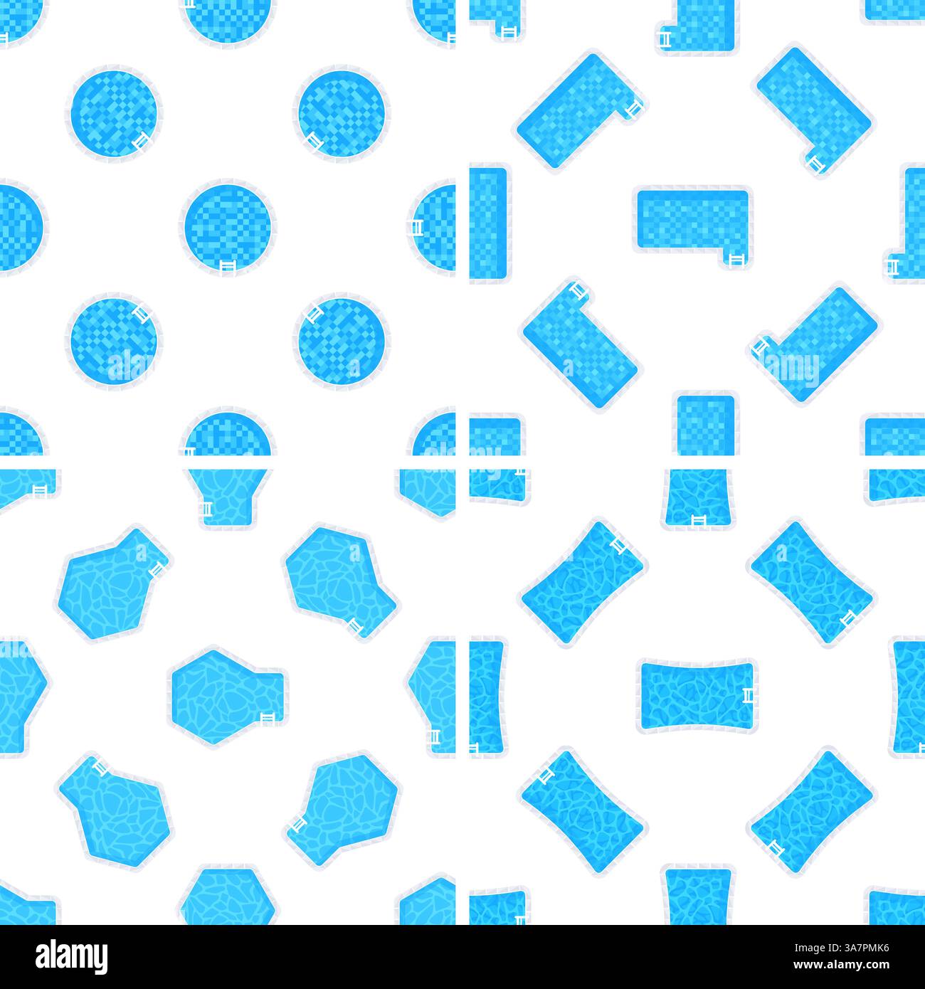 Seamless Pattern of Various Shapes Swimming Pools on White Background ...