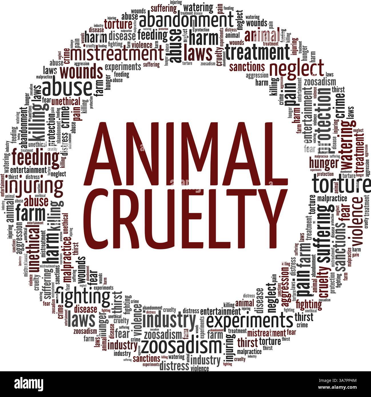 Animal Cruelty vector illustration word cloud isolated on white ...